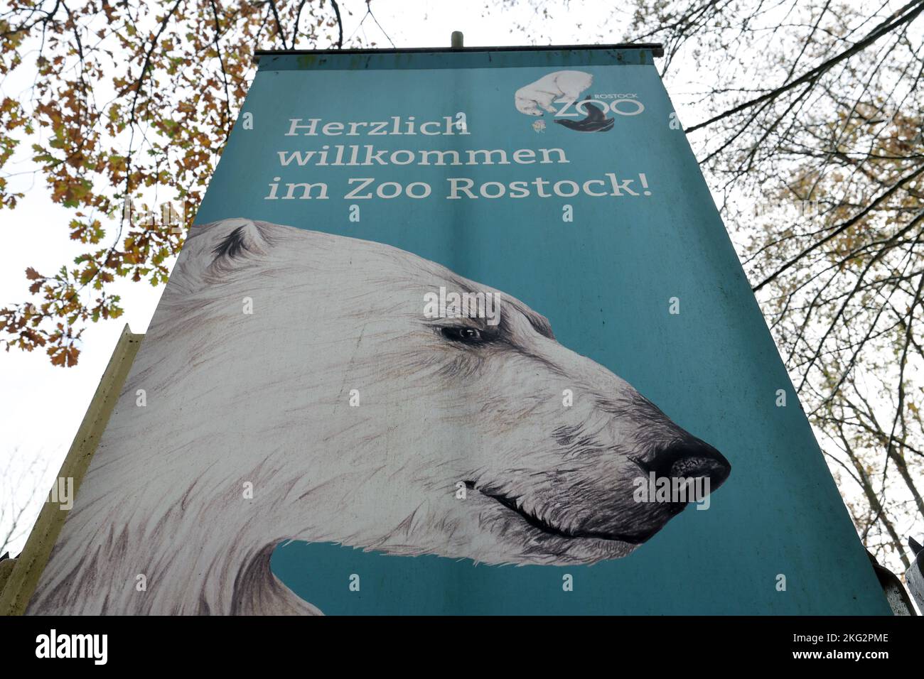 Rostock, Germany. 21st Nov, 2022. A display with the Rostock Zoo logo ...