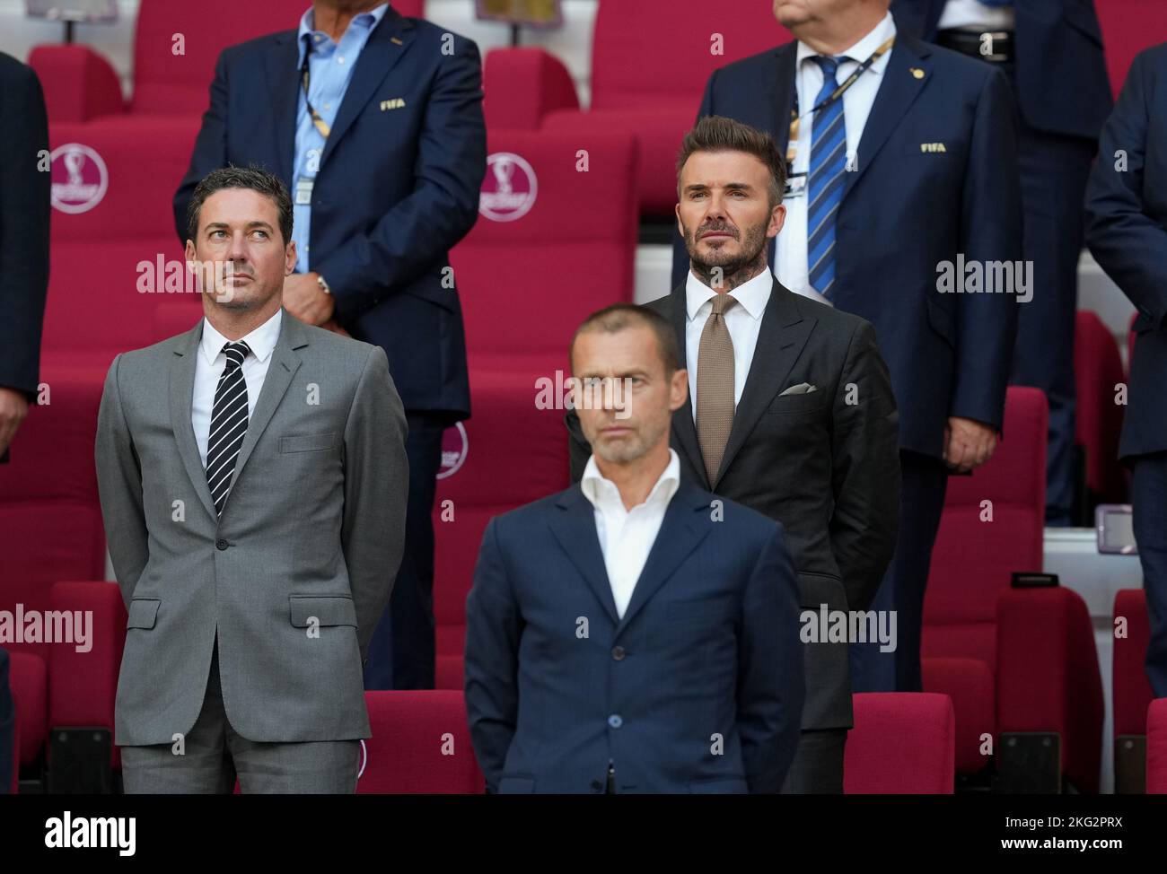 Dave Gardner (left) and David Beckham (right) in the stands before the ...