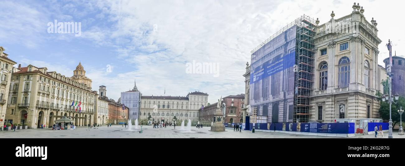 Turin, Italy - 05-06-2022: The beautiful Castle Square in Turin with ...