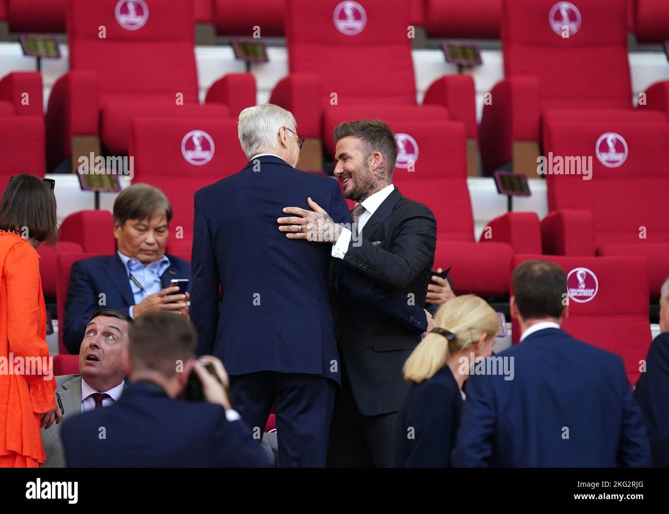 Arsene Wenger and David Beckham in the stands during the FIFA World Cup ...