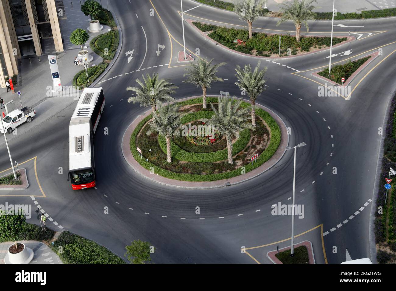 Street Scene With Bus Turning Round a Roundabout. United Arab Emirates ...