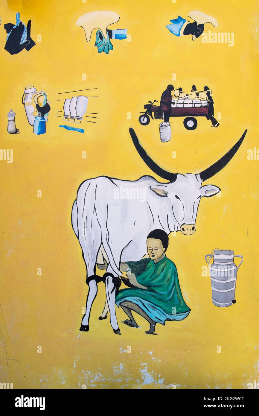 Wall painting in a livestock food supply warehouse in Northern Senegal ...