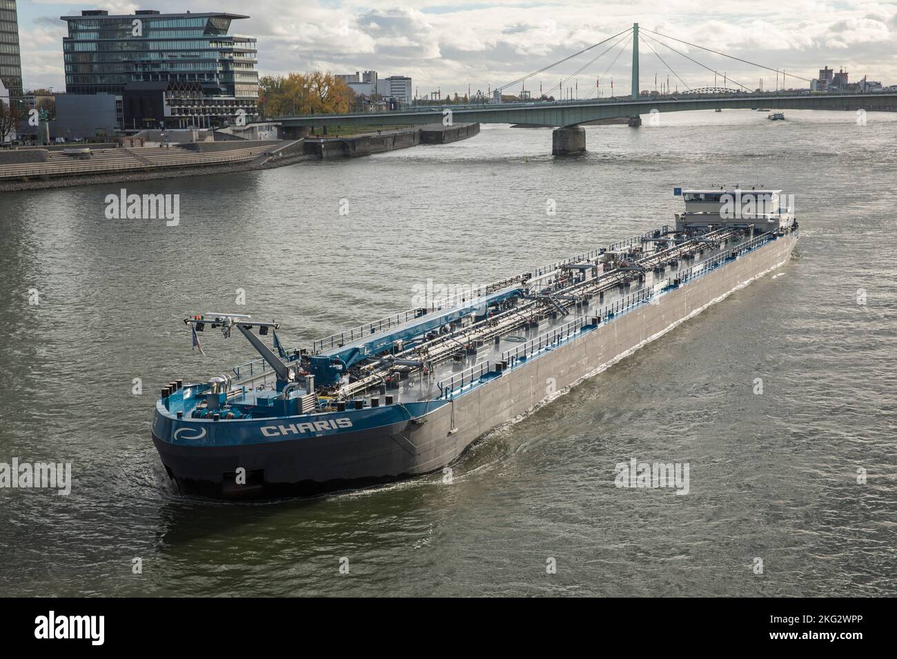 tanker vessel on the Rhine, Cologne, Germany. Tankschiff auf dem Rhein ...