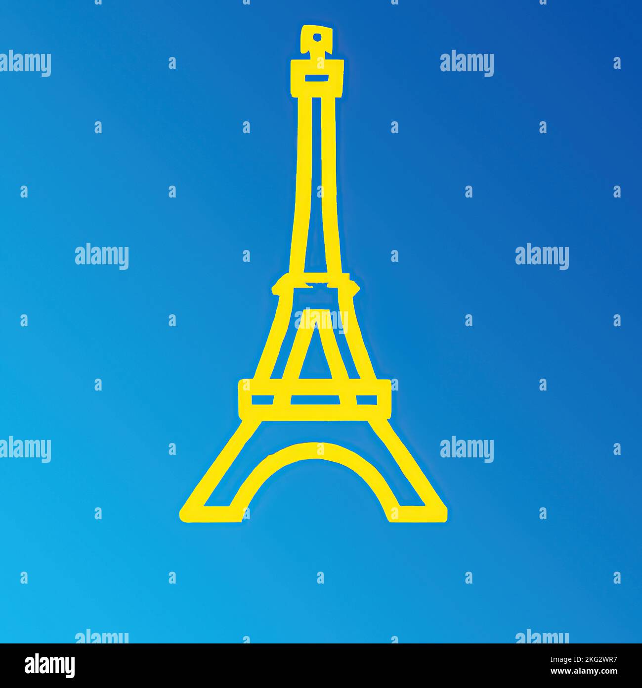 Stylized yellow Eiffel Tower on gradient blue background - Digital art ...
