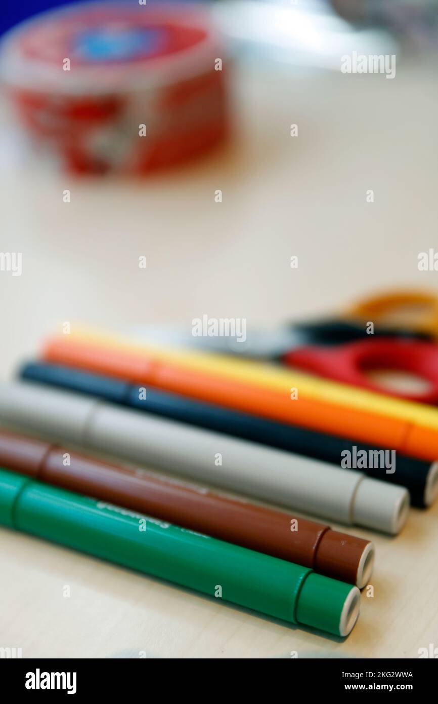 A set of multi-colored markers. Primary school Stock Photo - Alamy