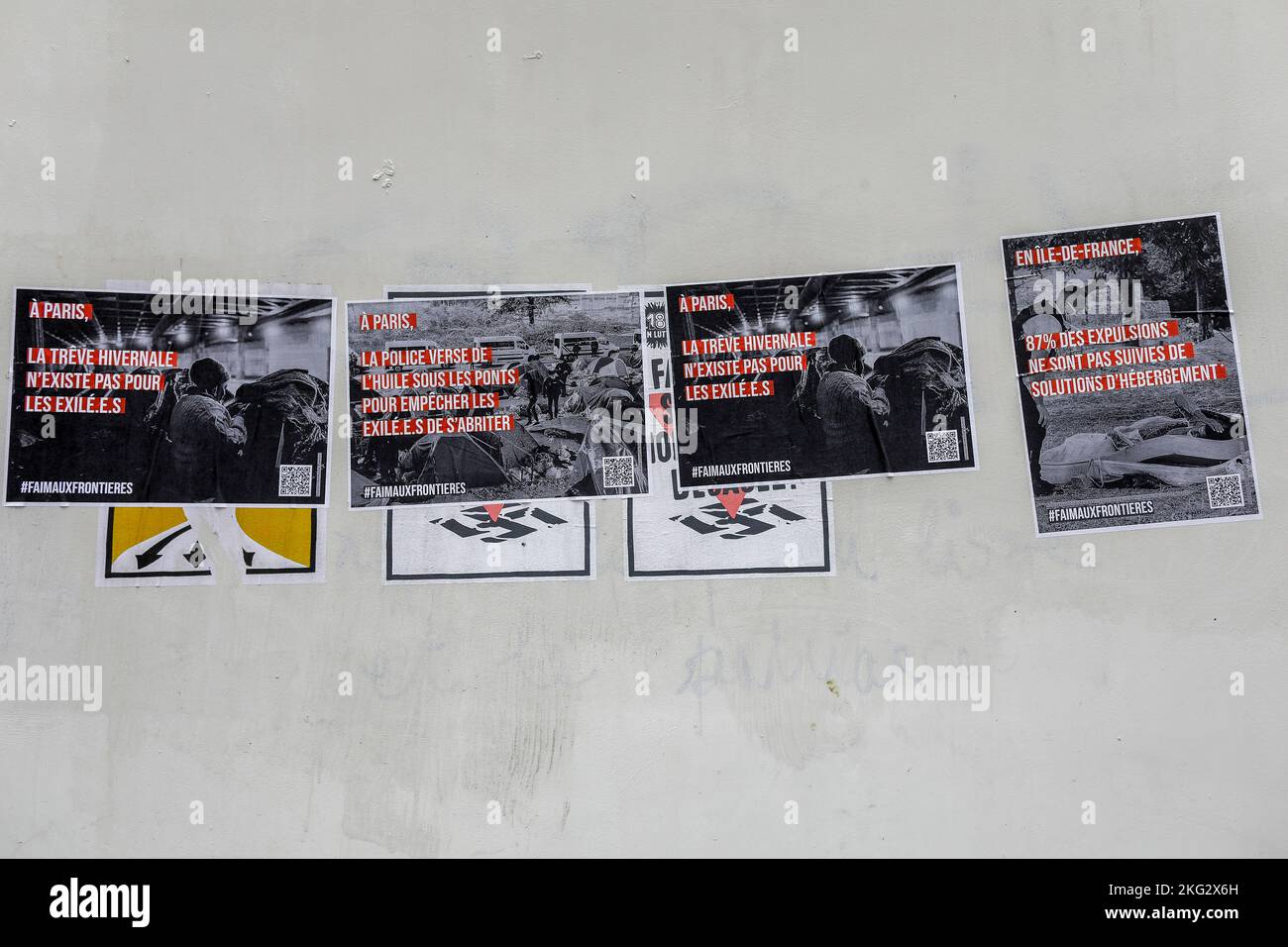 Posters protesting against discrimination against homeless people on a ...
