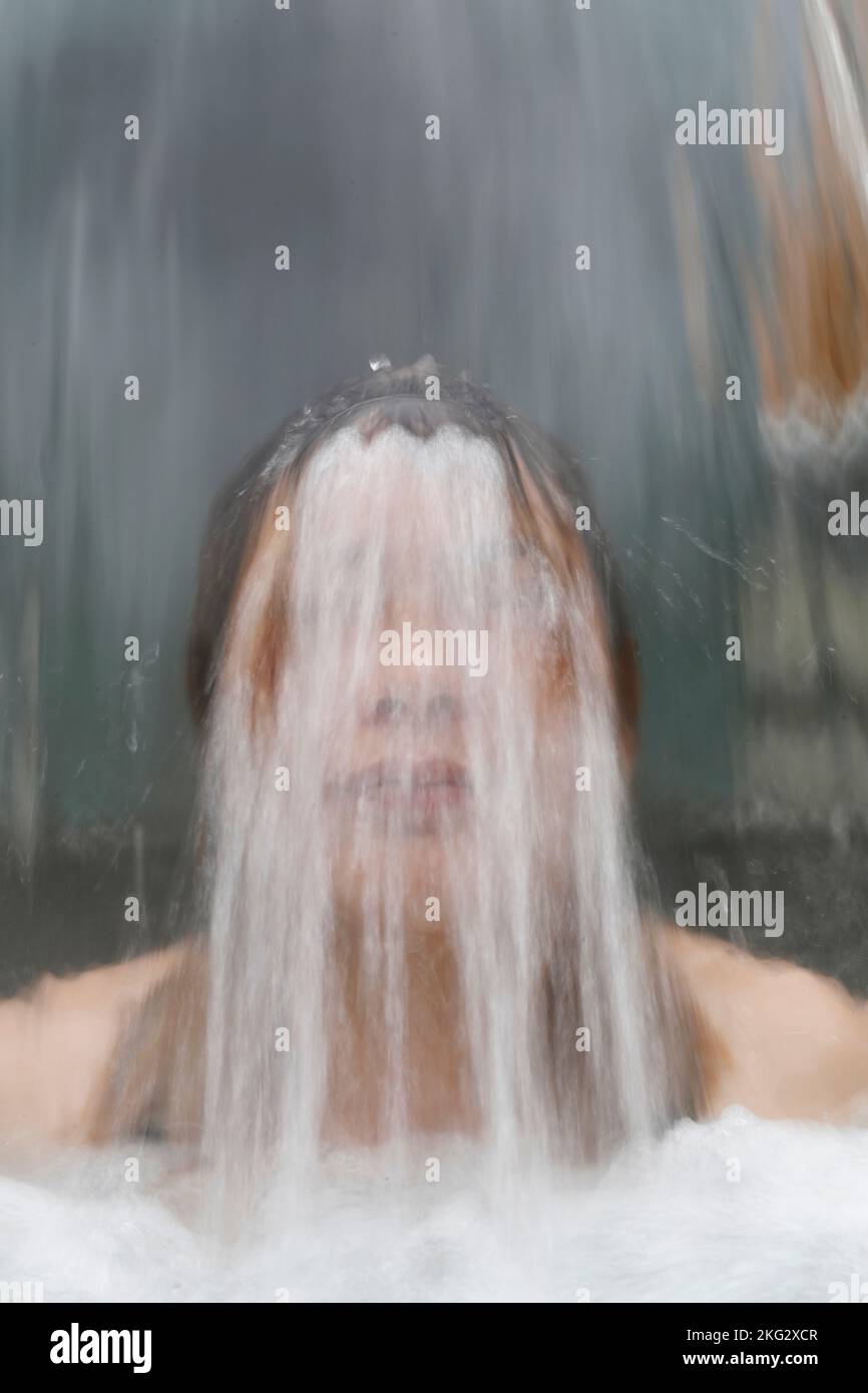 Saint-Gervais Mont-Blanc thermal spa. Balneotherapy. Woman enjoying of ...