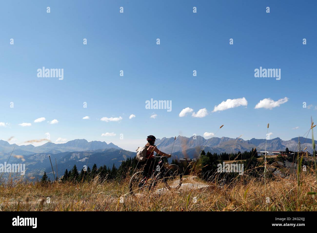 Mountain bike in the French Alps. Mont Blanc massif. France Stock Photo ...