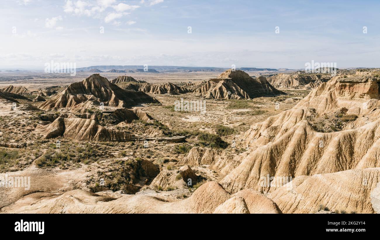 Angled view of desert landscape. Arid sandstone mountains Stock Photo ...