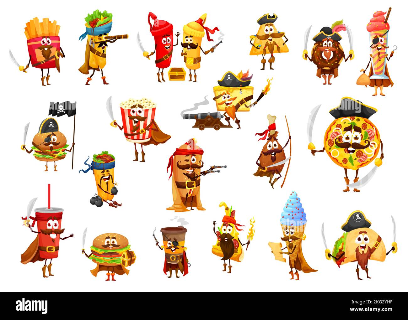 Cartoon takeaway fast food pirates and corsairs funny characters ...