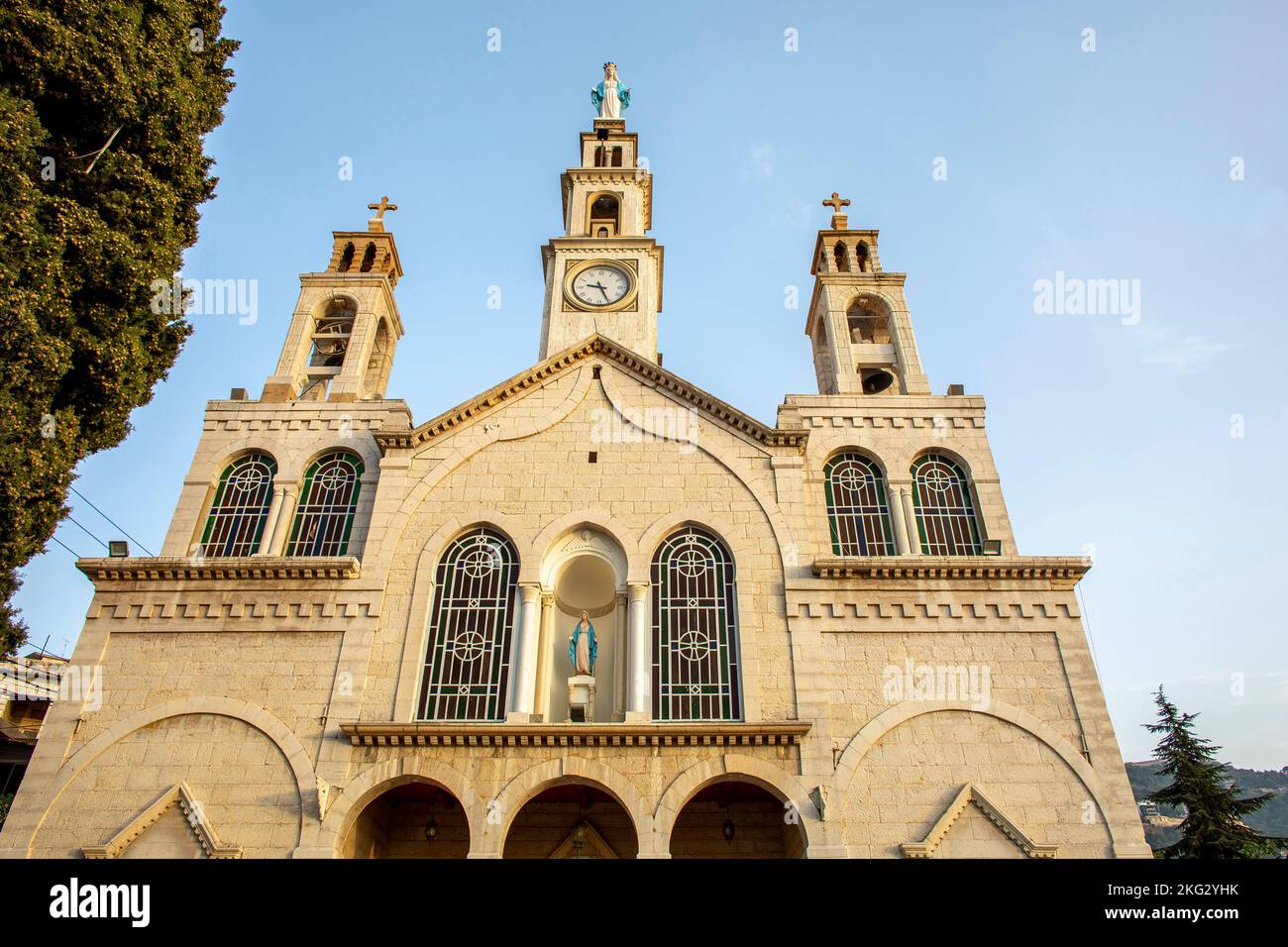 Our Lady church facade Beit Chebab, Lebanon Stock Photo - Alamy