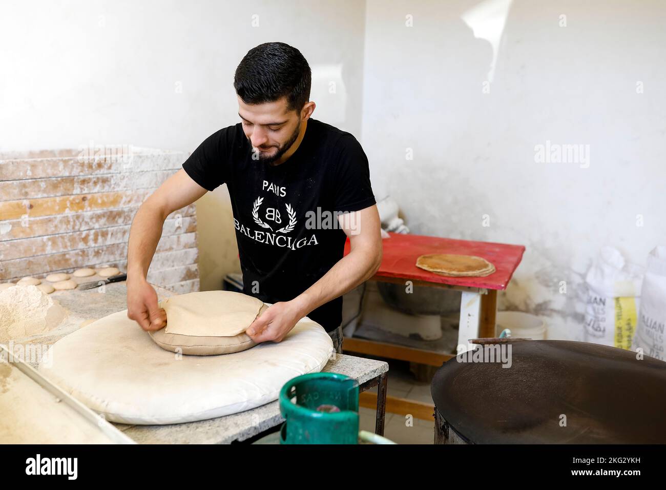 Bread making in Kreim maronite monastery, Ghosta, Lebanon Stock Photo ...