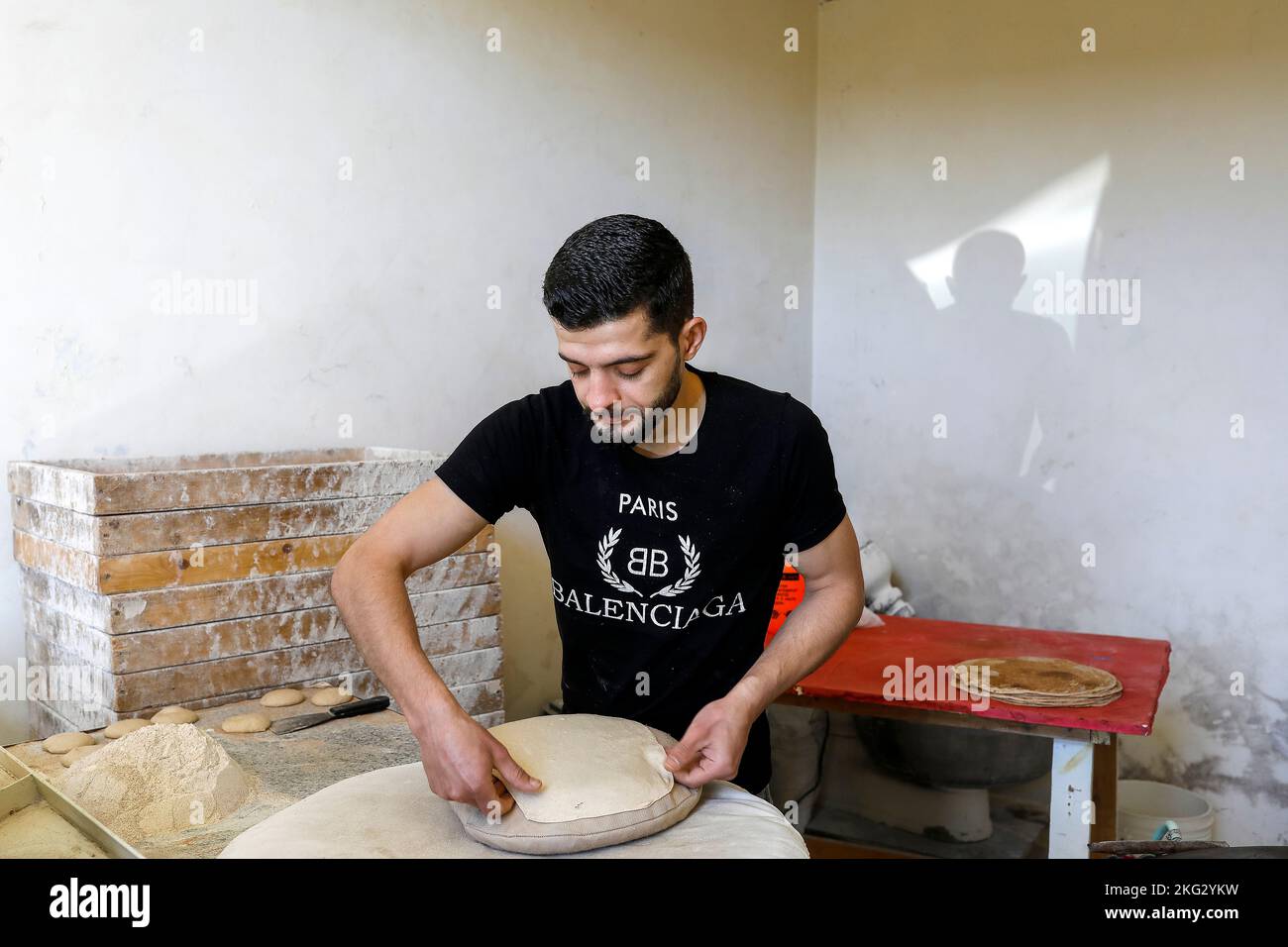 Bread making in Kreim maronite monastery, Ghosta, Lebanon Stock Photo ...