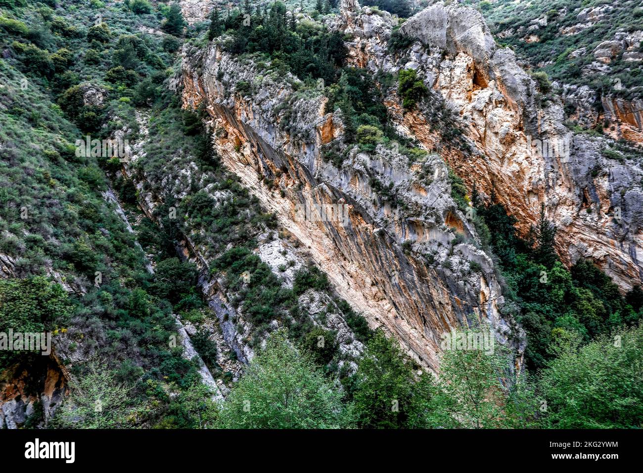 View of Kannoubine valley from Our Lady of Hamatoura orthodox monastery ...
