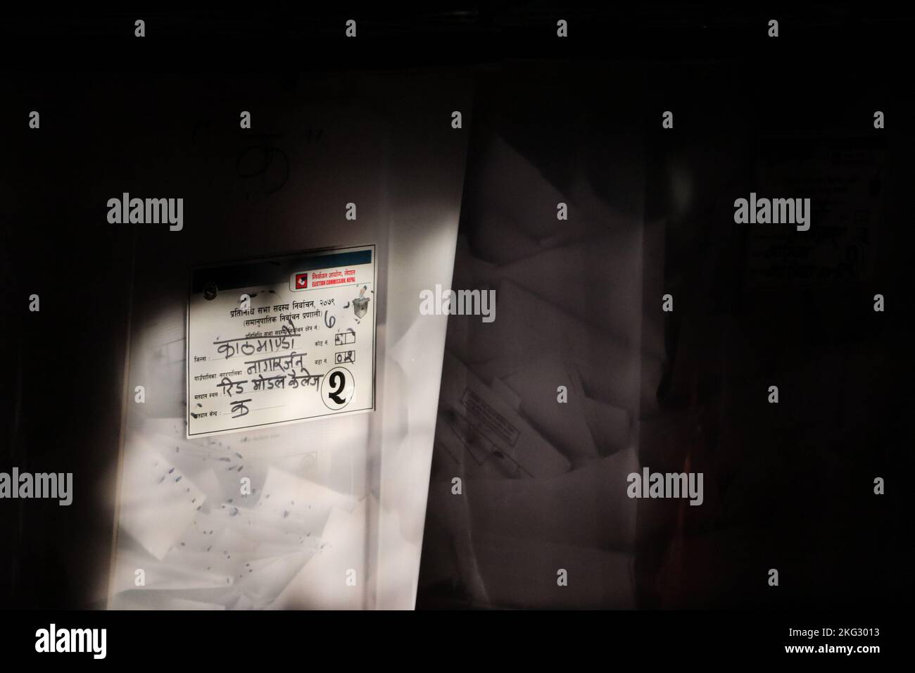 On November 21,2022 in Kathmandu, Nepal. Ballot box full of ballot ...