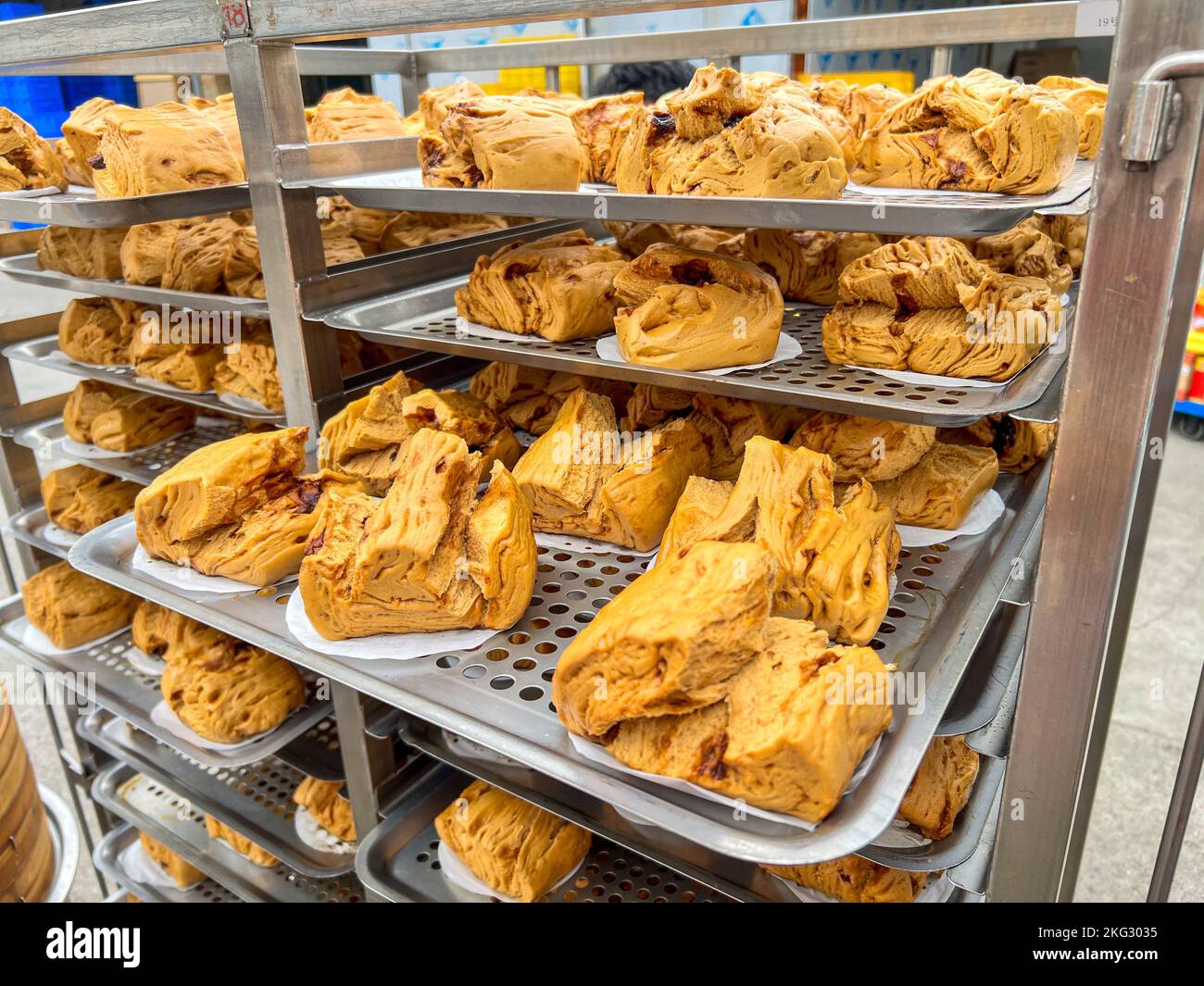 Brown sugar steamed buns freshly baked in batches from a food ...