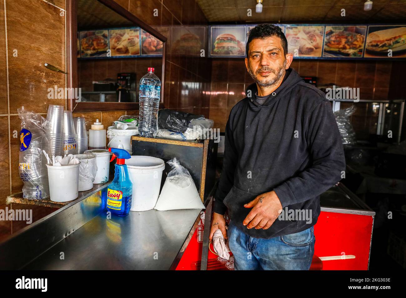Palestinian cafe owner in Shatila camp, Beirut, Lebanon Stock Photo - Alamy