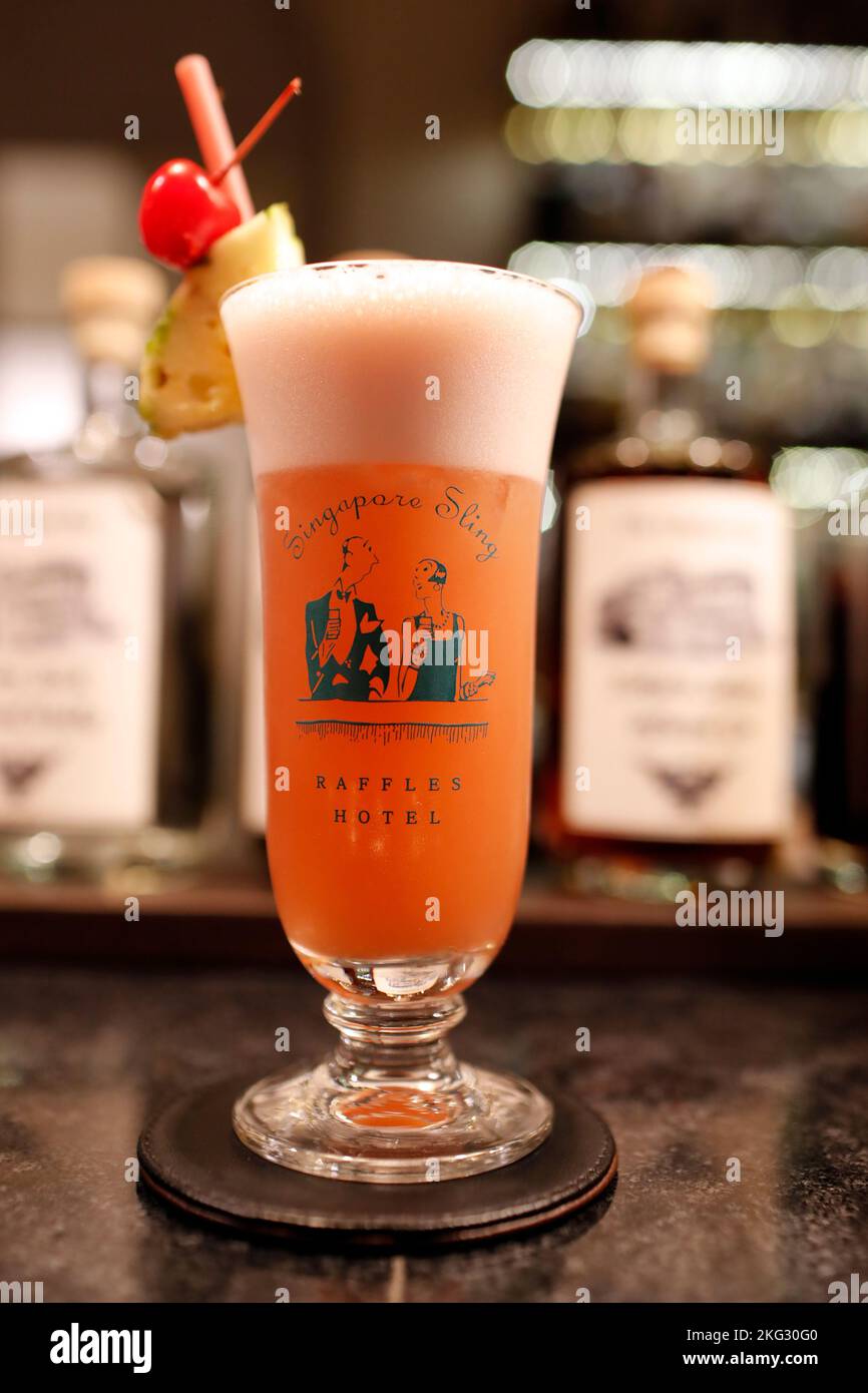 Raffles Hotel The Elephant Bar The Famous Singapore Sling Cocktail Phnom Penh Cambodia Stock
