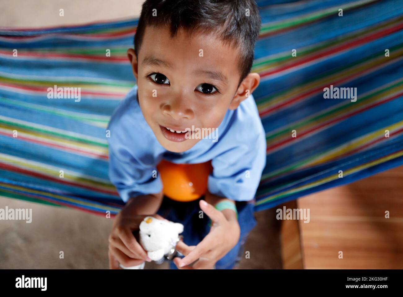 Daily life. Cambodian child living in a poor district. Portrait. Phnom ...