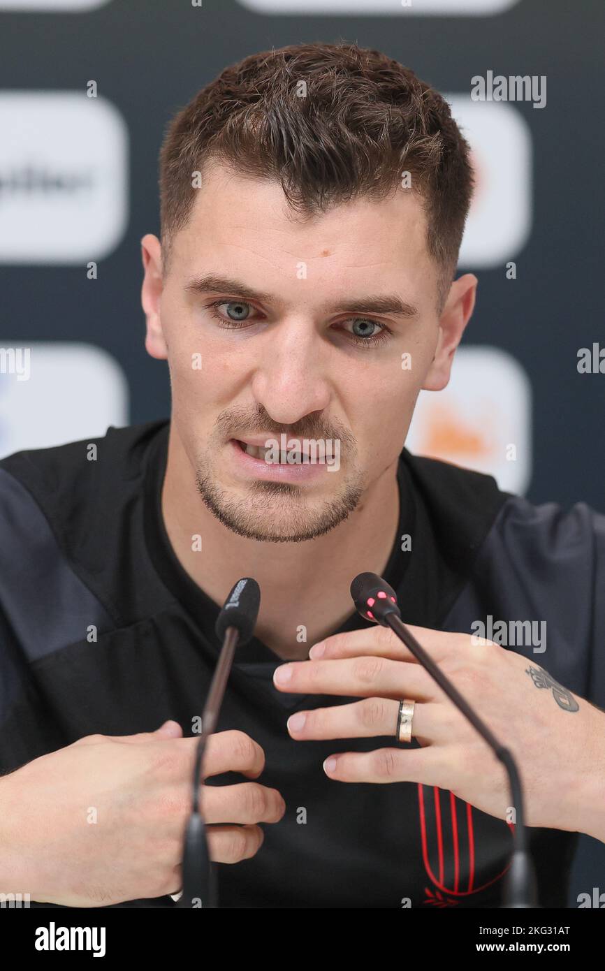 Belgium's Thomas Meunier pictured during a press conference of the ...
