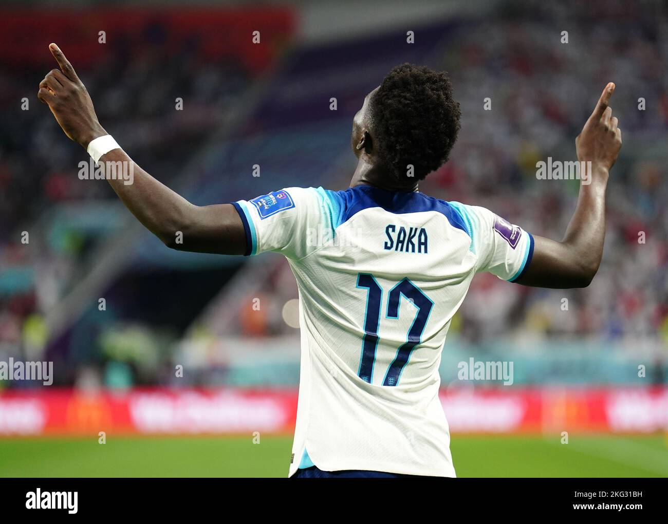 England's Bukayo Saka celebrates scoring their side's second goal of ...