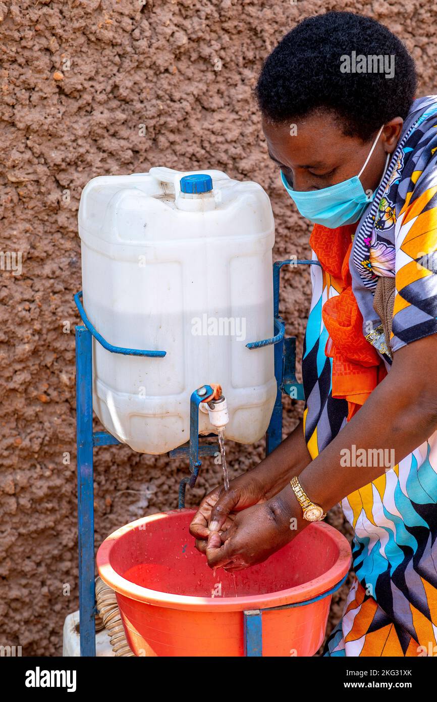 Handwash in a village near Gicumbi, northern province, Rwanda Stock ...