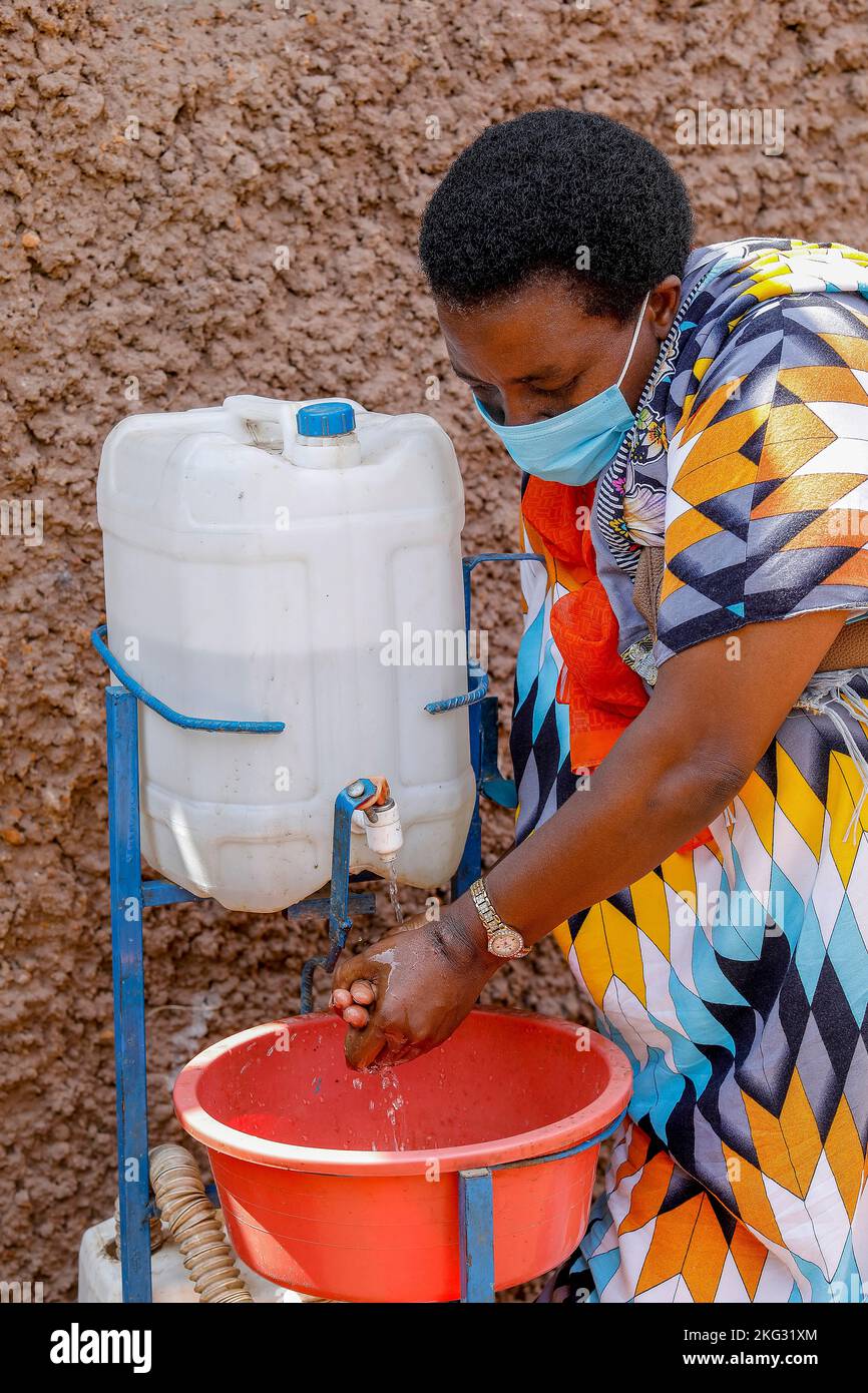 Handwash in a village near Gicumbi, northern province, Rwanda Stock ...