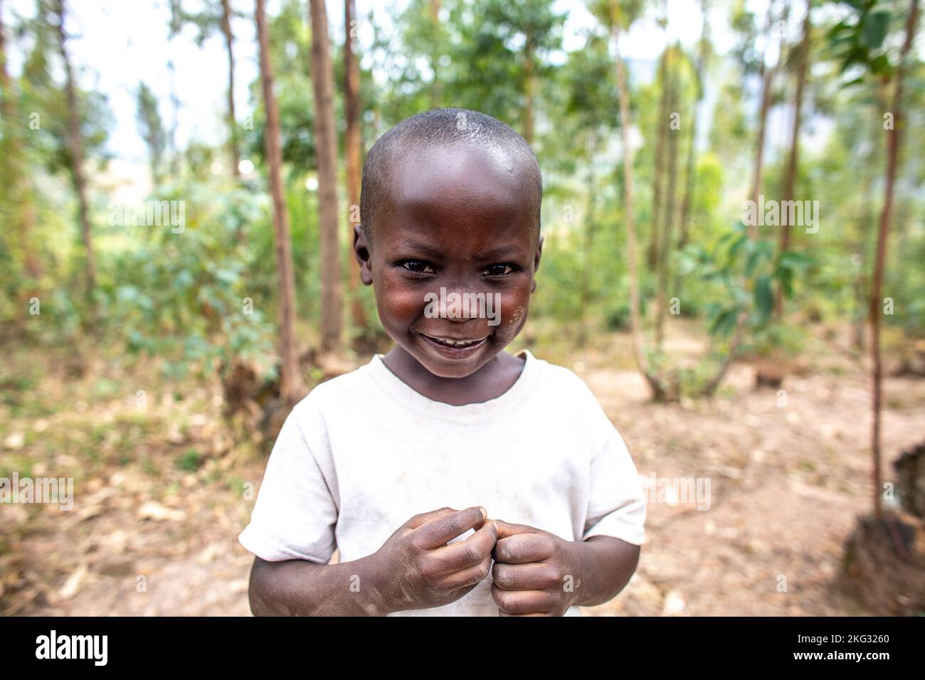 Boy standing in a forest in southern Rwanda Stock Photo - Alamy