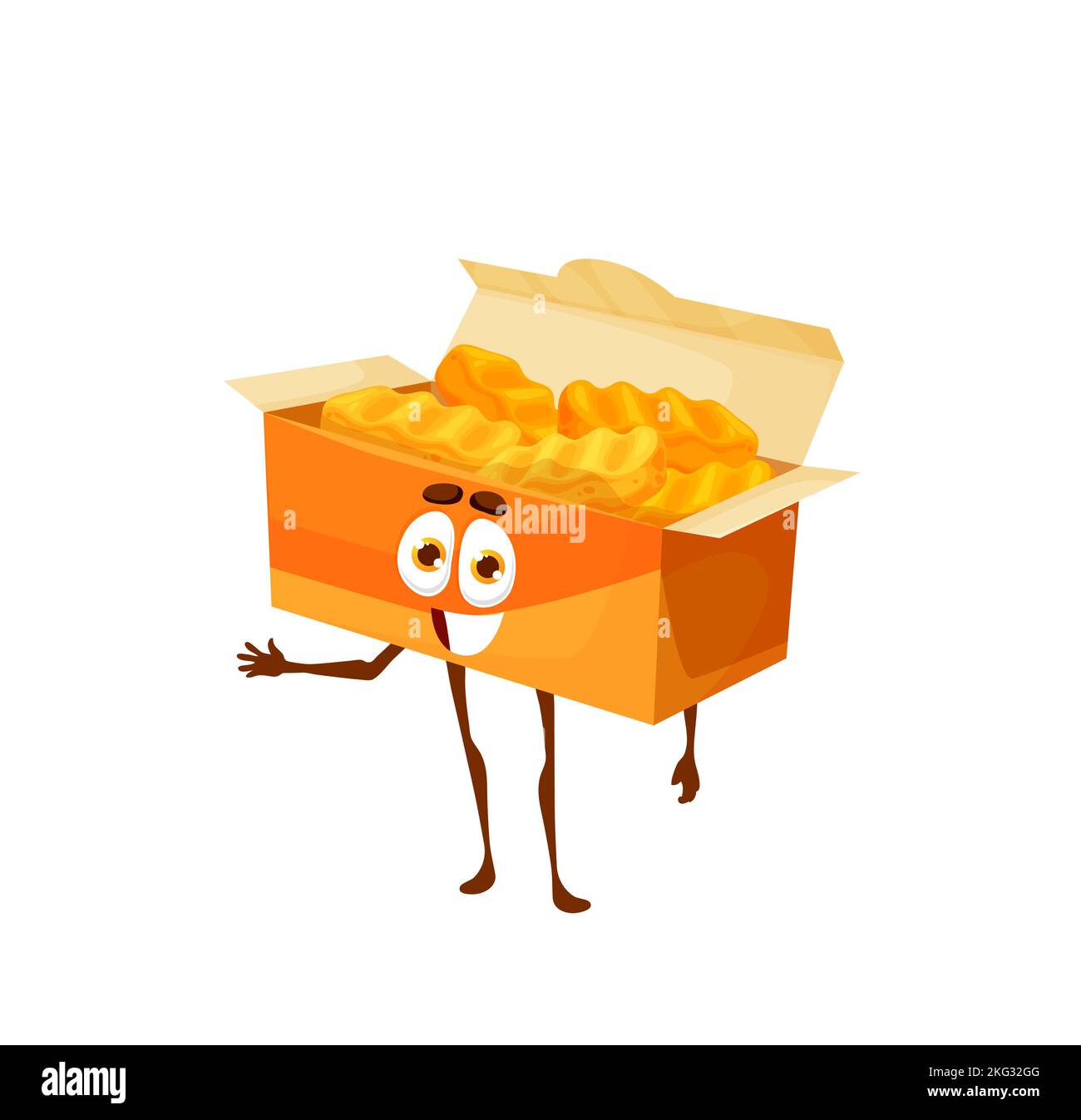 Cartoon fried nuggets box character. Vector grilled chicken pieces in ...