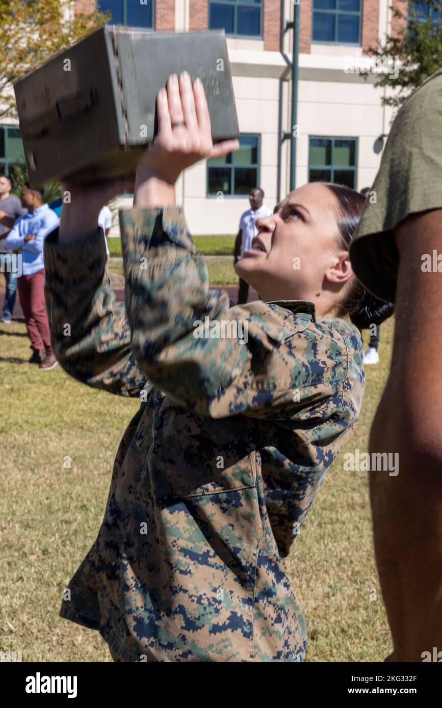 U.S. Marine Corps Cpl. Allison Tomlin with Headquarters Battalion, Marine Force Reserve, takes ...