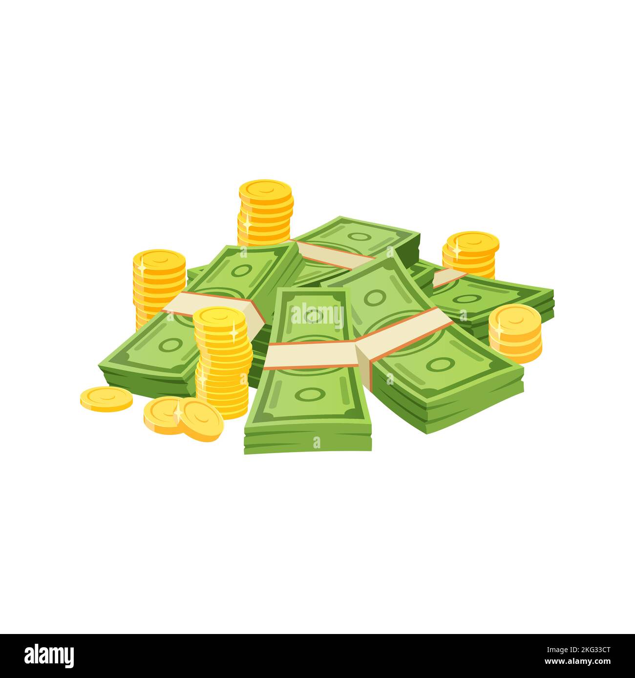 Cartoon money heap, dollar banknotes, golden coin stacks isolated ...