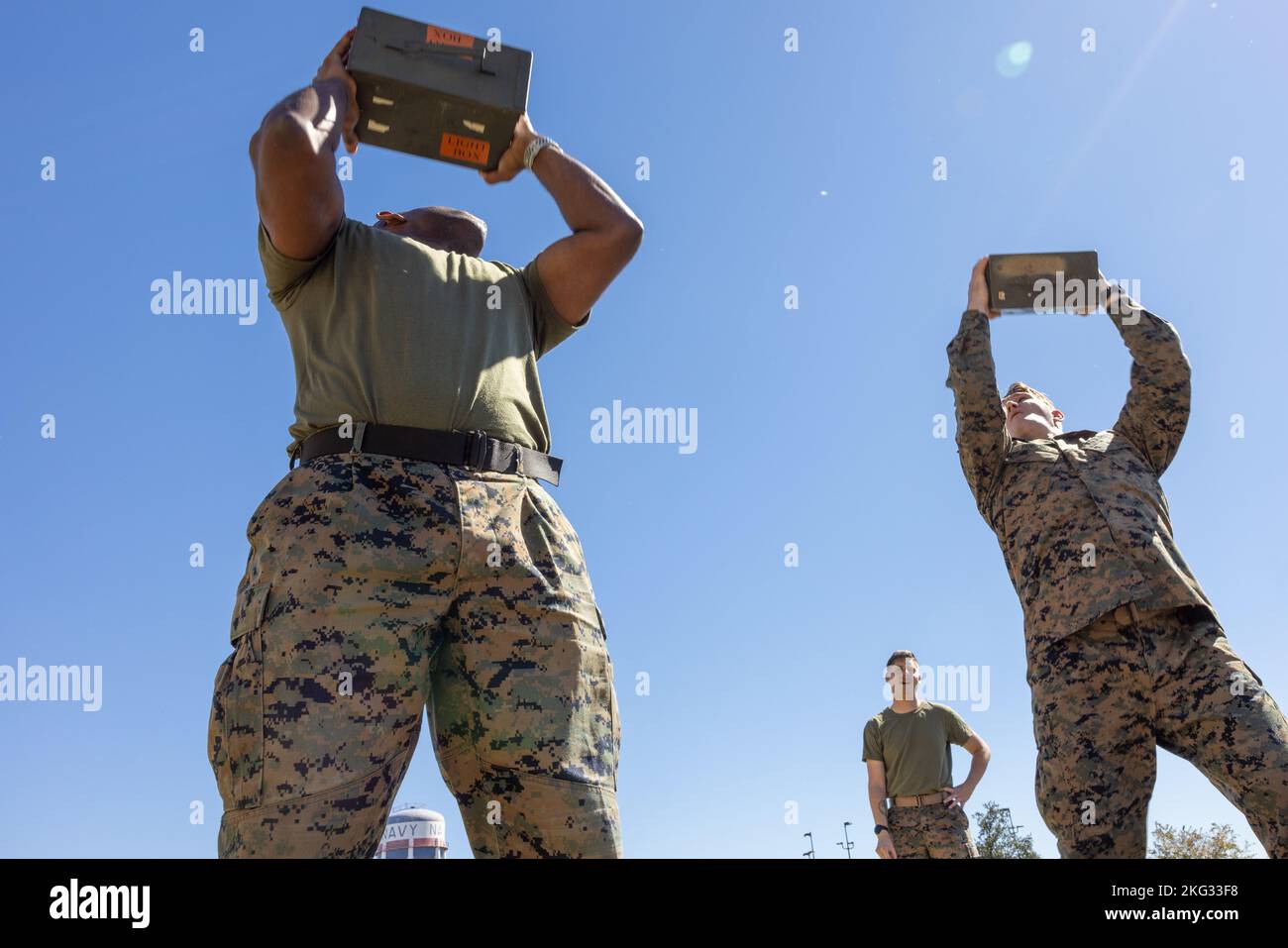 U.S. Marines with Headquarters Battalion, Marine Force Reserve, take part in a pugil stick ...
