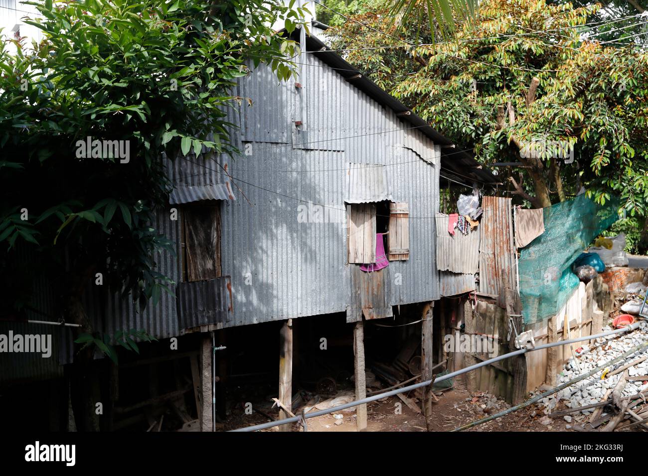 Poor housing. Temporary home that downgrade from metal sheet. Vietnam ...