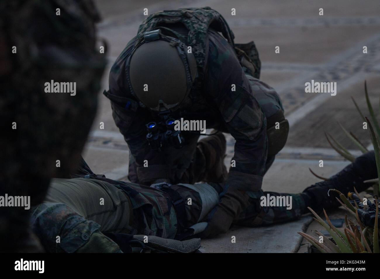 A Dutch Marine with Netherlands Marine Corps treats a simulated ...