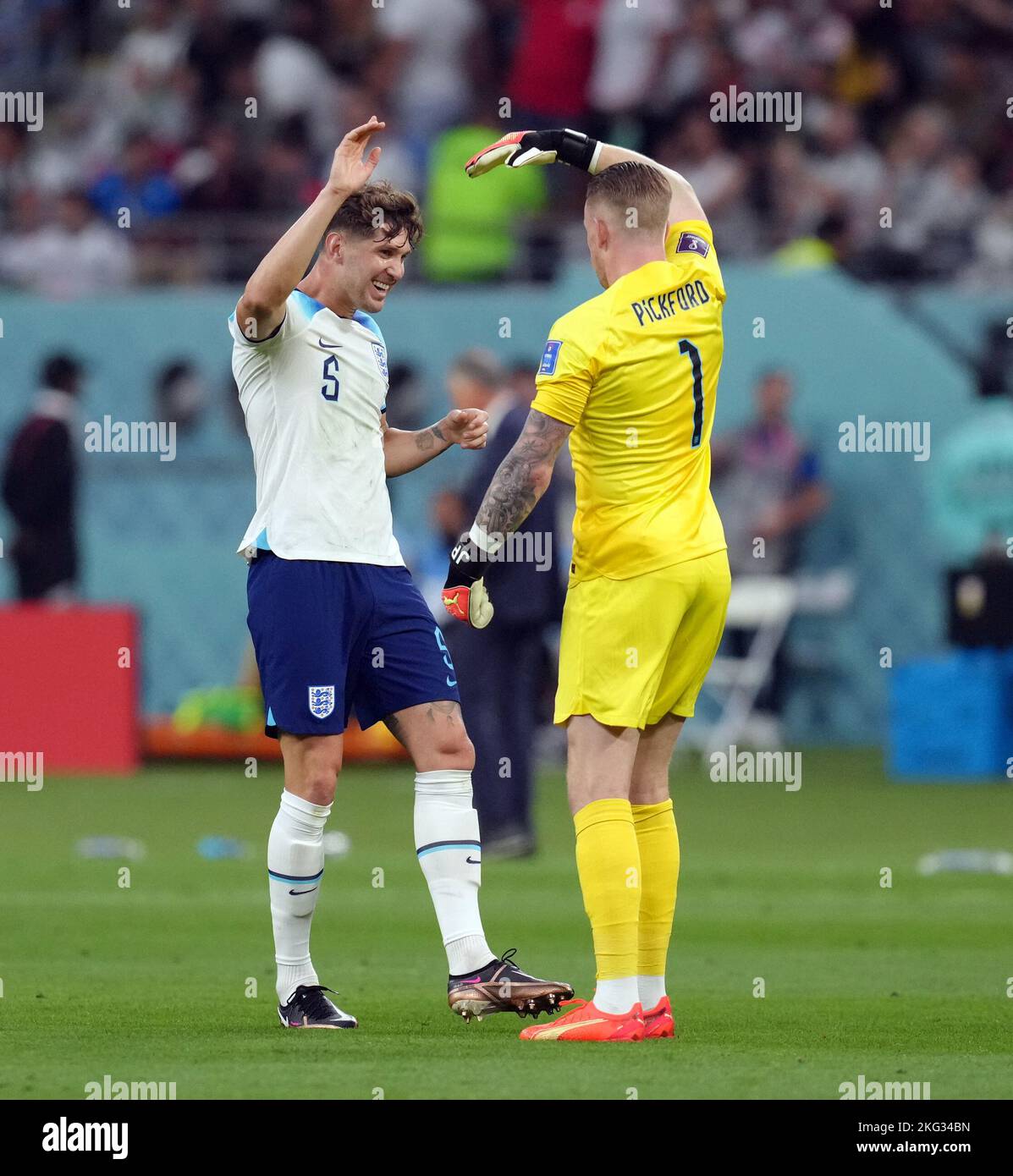England's John Stones and goalkeeper Jordan Pickford celebrate the ... England's John Stones and goalkeeper Jordan Pickford celebrate the ...