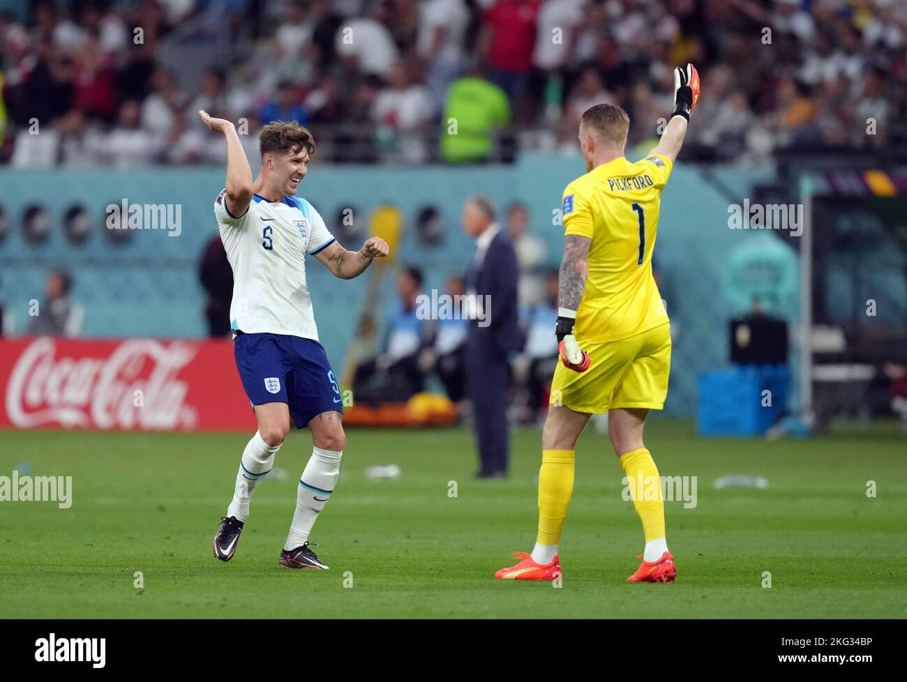 England's John Stones and goalkeeper Jordan Pickford celebrate the ... England's John Stones and goalkeeper Jordan Pickford celebrate the ...