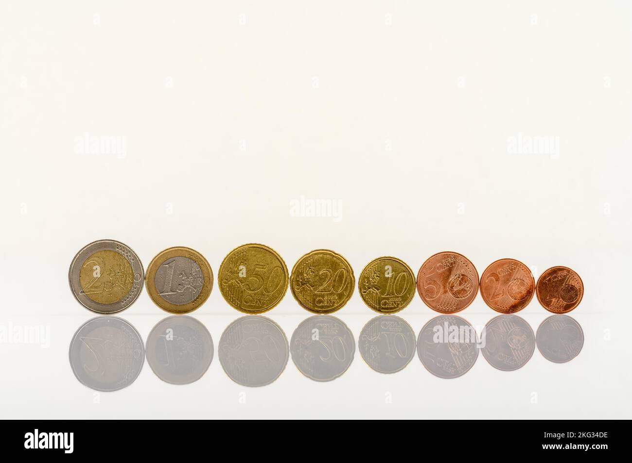complete set of euro coins standing on a white table Stock Photo - Alamy