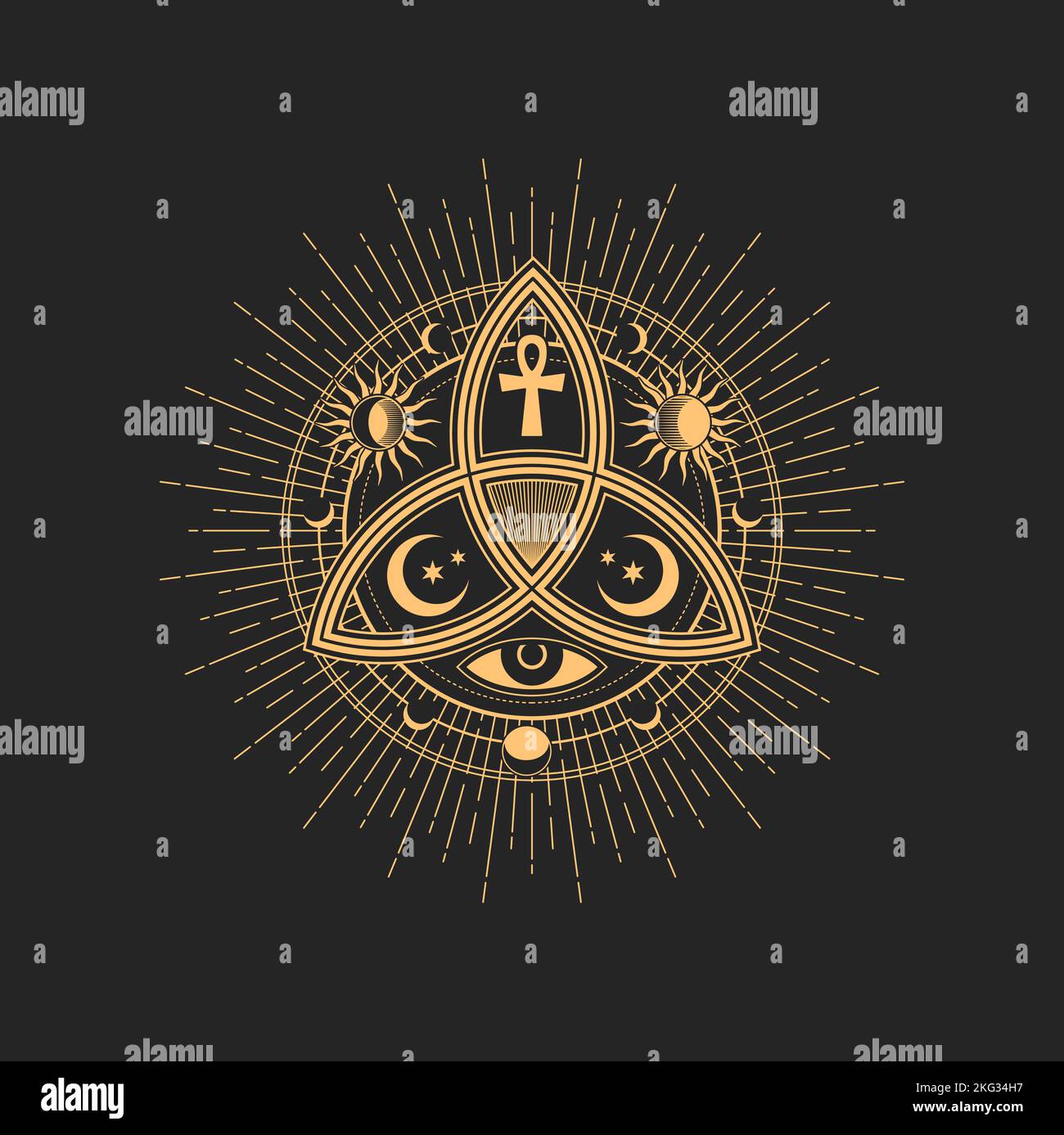 Magic tarot mason sign with cross and moon, eye and sun, Egypt cross ...