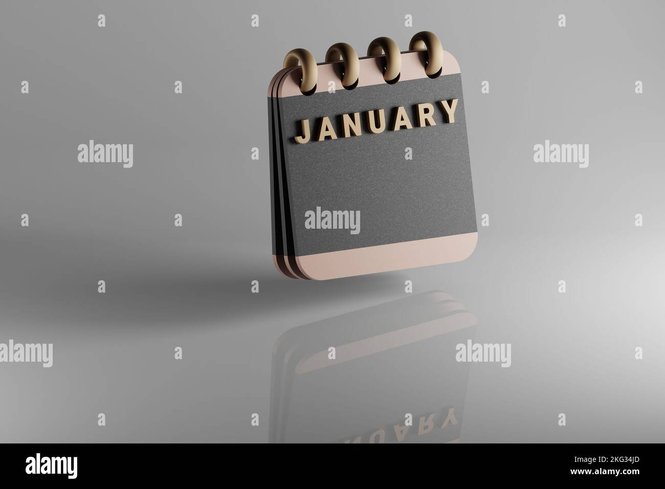 Standing black and golden month lined desk calendar with date January ...