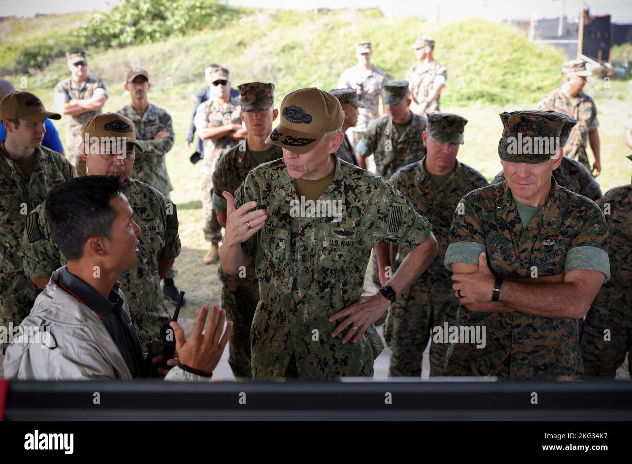 NG Chee Wee, ST Engineering, delivers a demonstration brief to Rear Adm ...