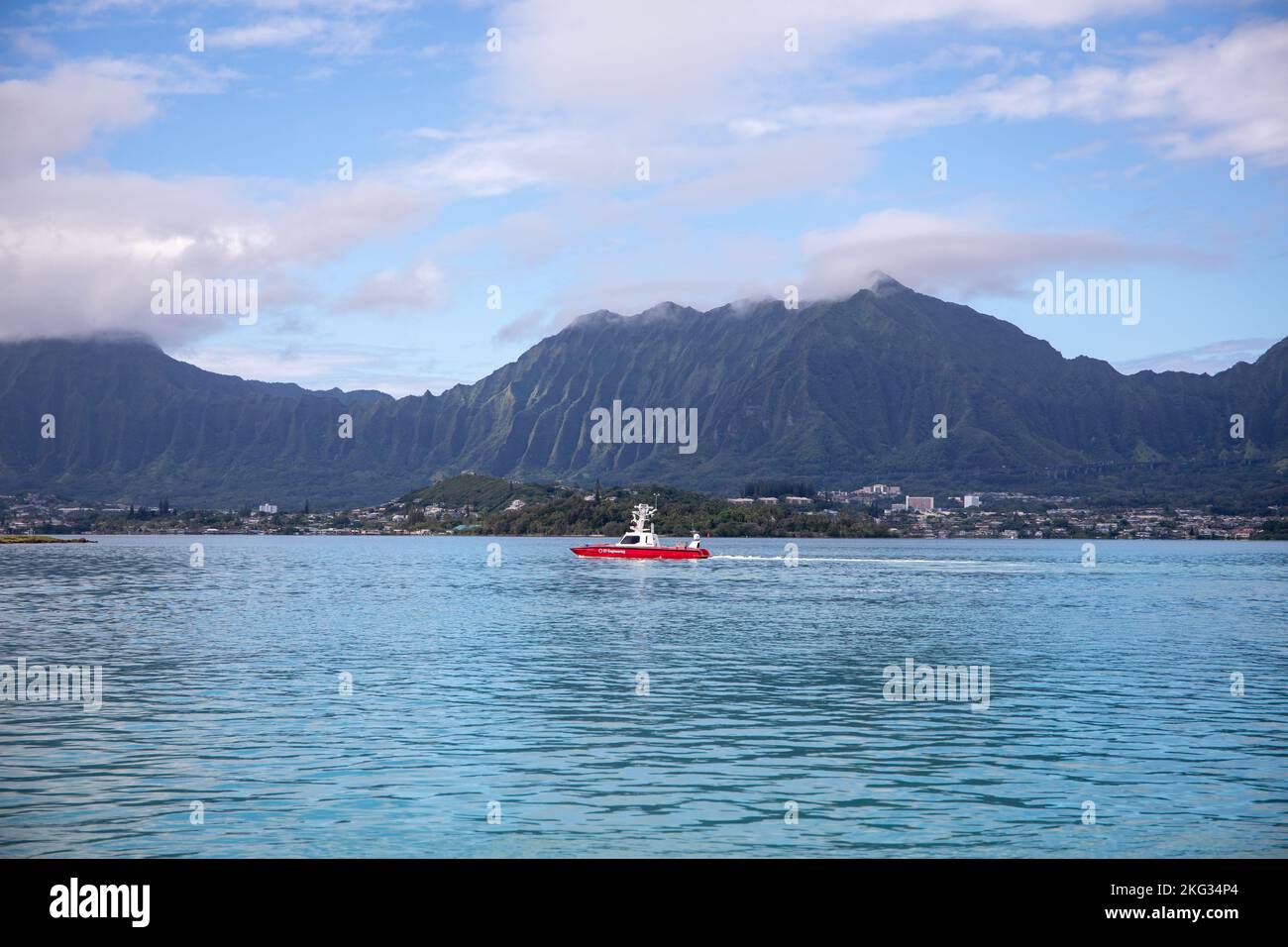 An ST Engineering vessel equipped with the AUTONOMAST system, conducts ...