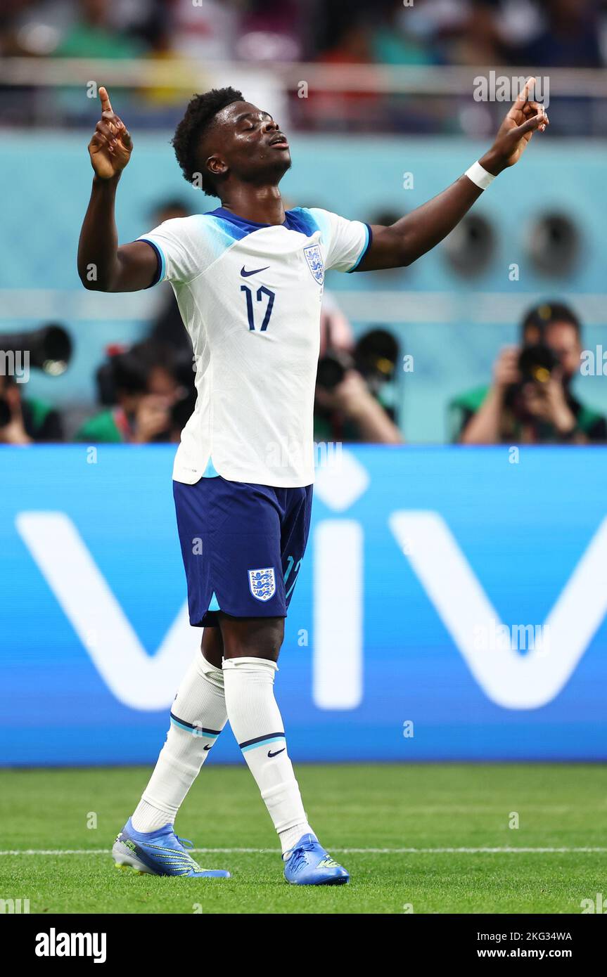 Doha, Qatar. 21st Nov, 2022. Bukayo Saka of England celebrating scoring ...