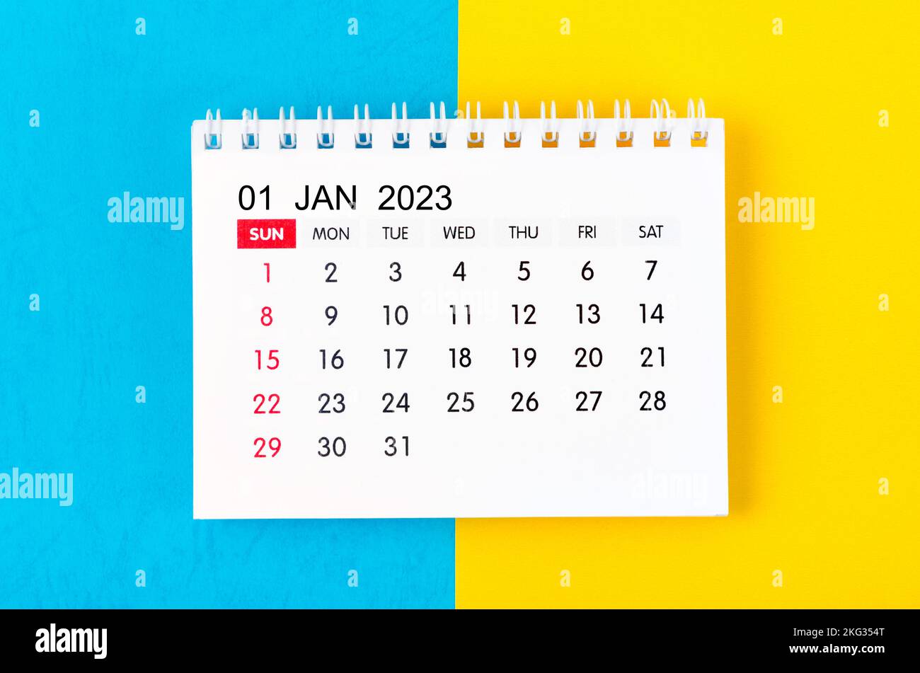 January 2023 Monthly desk calendar for 2023 year on blue and yellow ...