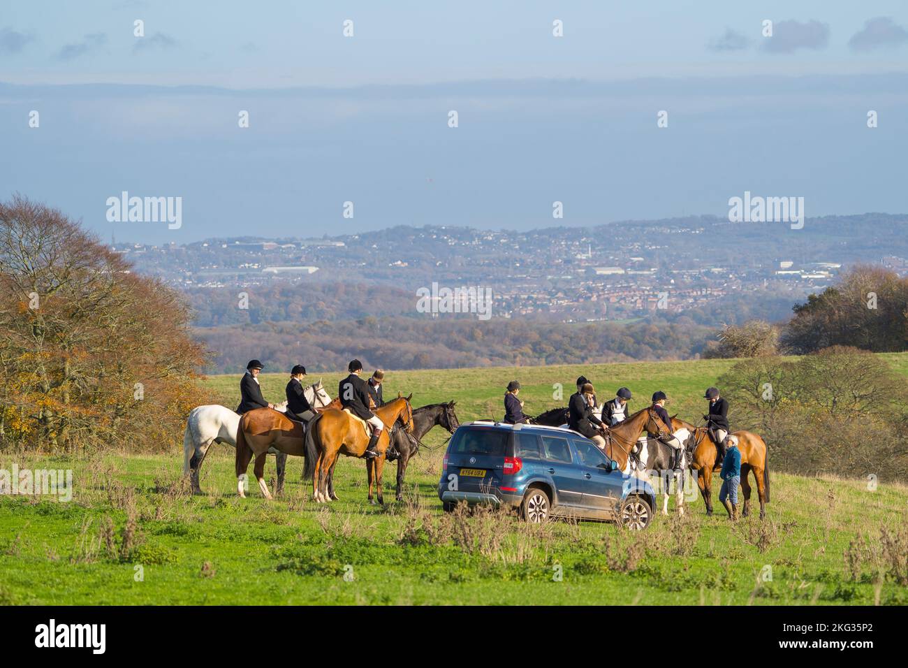UK fox hunting in the countryside with riders on horses Stock Photo - Alamy