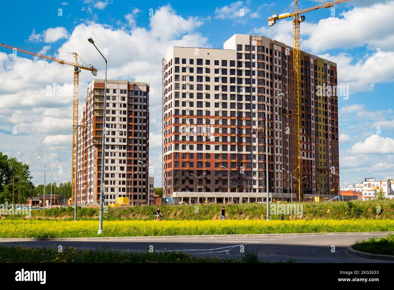 Construction of a modern residential area on the outskirts of the city ...