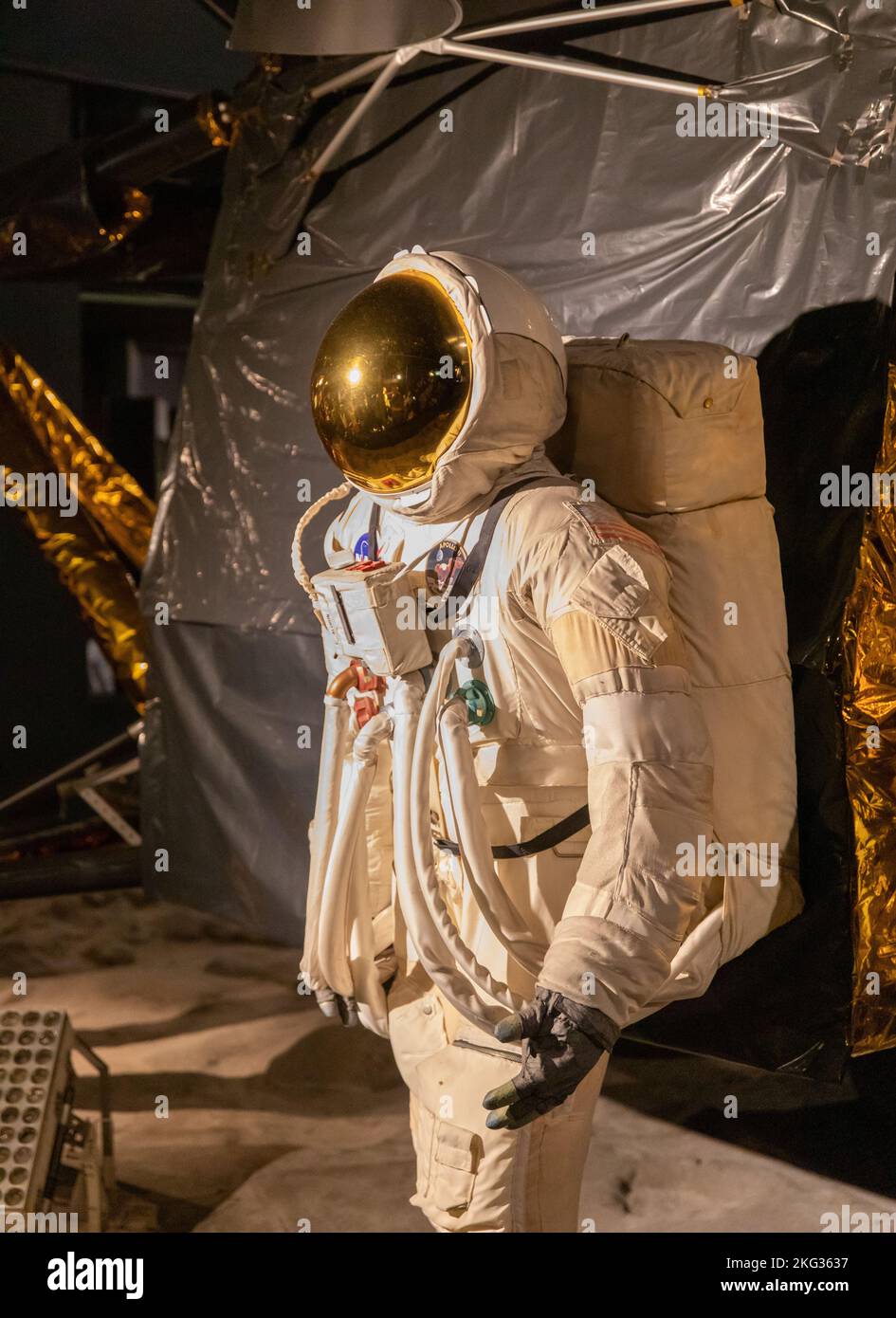 A vertical shot of the replica of Apollo 11 with Buzz Aldrin in Science ...
