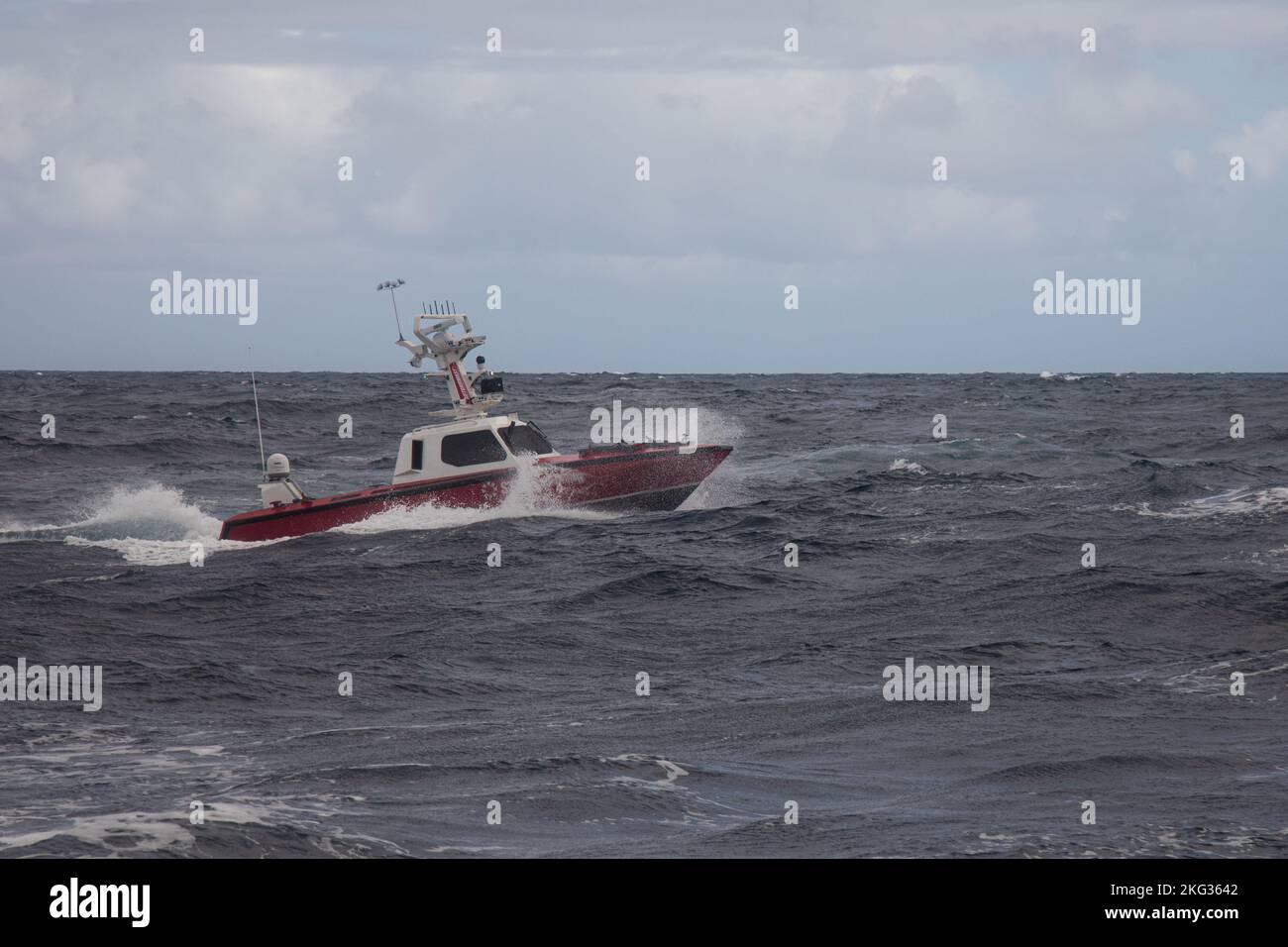 An ST Engineering vessel equipped with the AUTONOMAST system, conducts ...