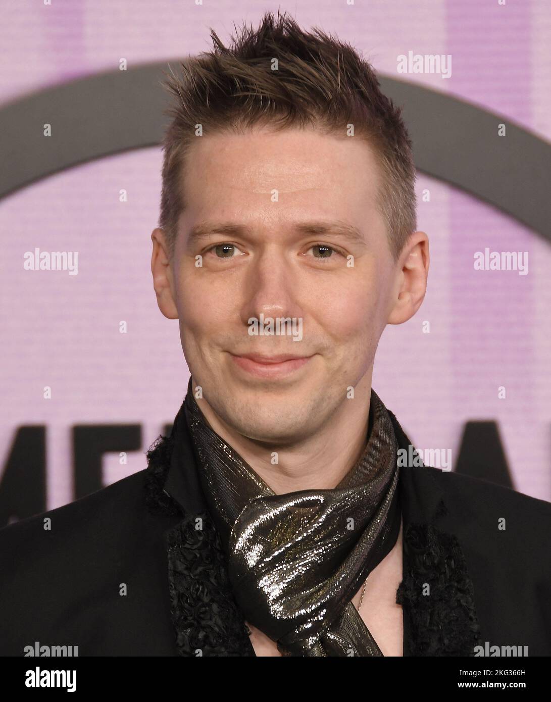 Tobias Forge of Ghost arrives at the 2022 American Music Awards held at ...