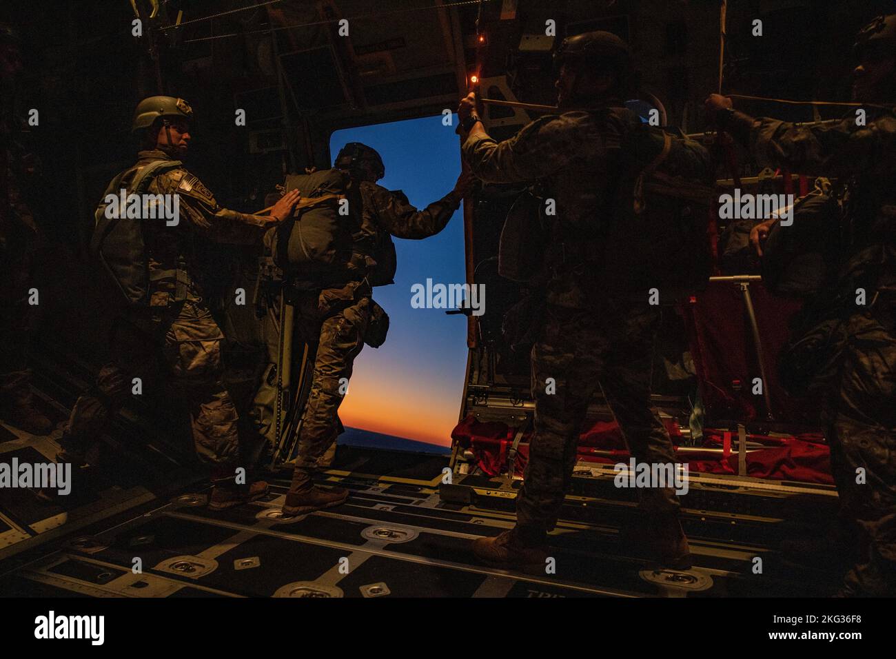 7th Special Forces Group (Airborne) soldiers prepare to exit from a C ...