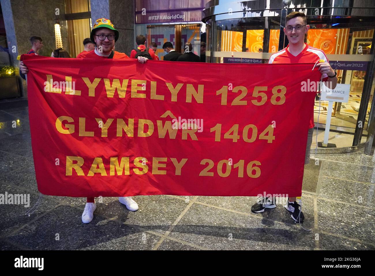 Wales football fans (left to right) Dyfrig Bills and Gareth Dixon ...